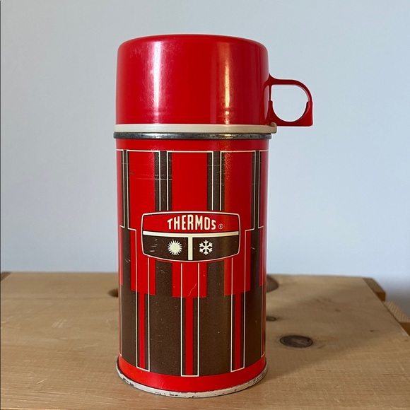 Thermos | Kitchen | Vintage 9780s Thermos Red And Black Striped Flask ...